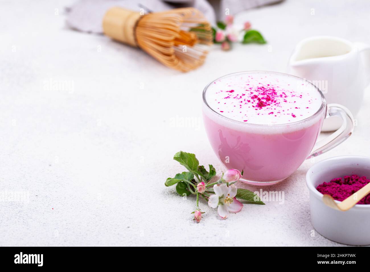 Pink matcha latte with milk Stock Photo - Alamy