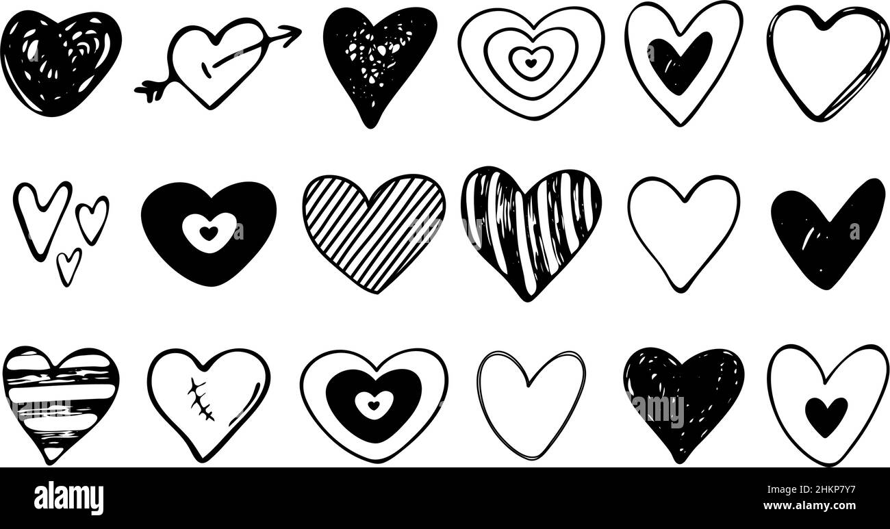 Set of hand drawn hearts. Handdrawn rough marker doodle hearts isolated ...