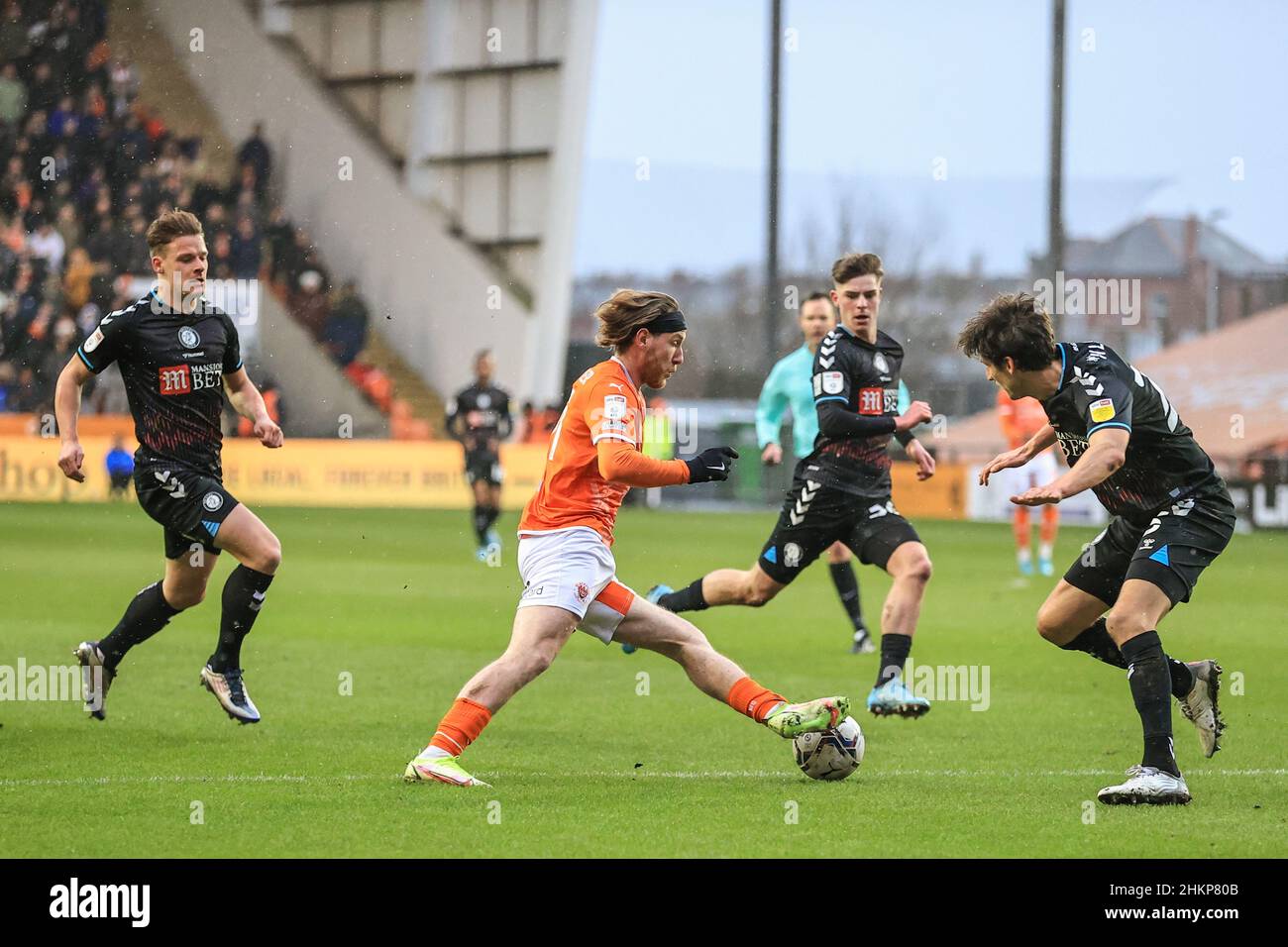 Blackpool, UK. 05th Feb, 2022. Josh Bowler #11 of Blackpool on the edge ...