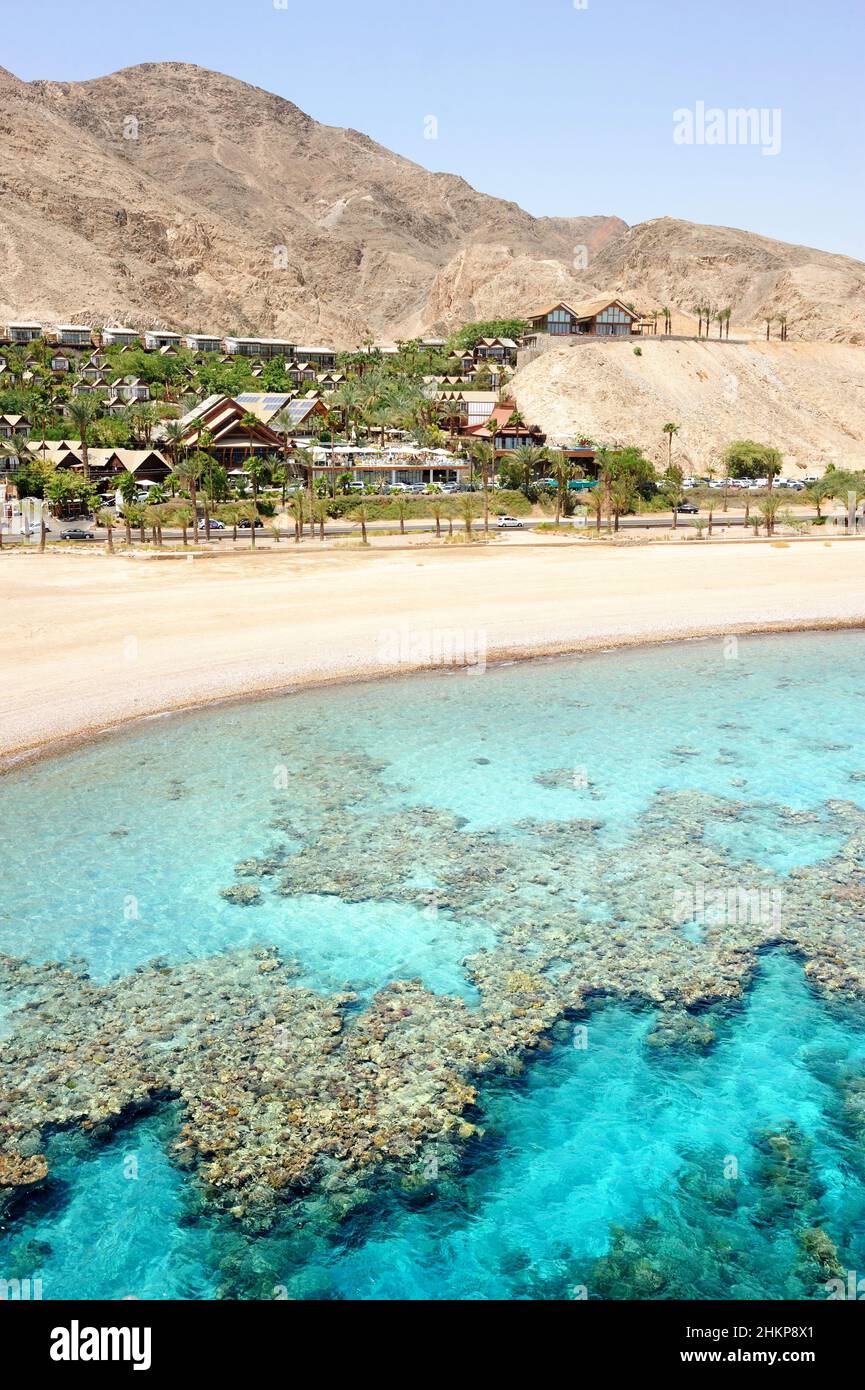 Coast of Red Sea near Eilat, corals and mountains in Israel Stock Photo ...