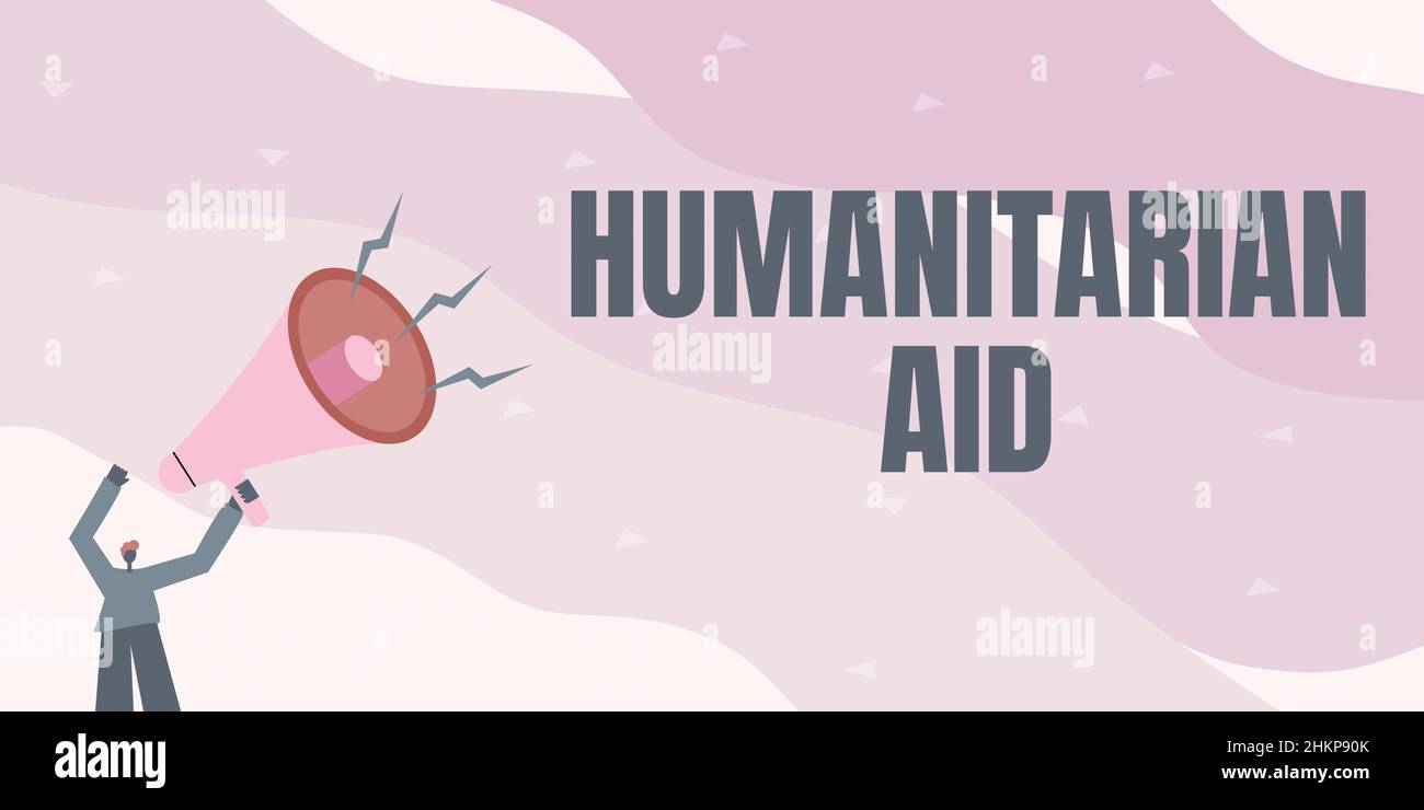 Hand writing sign Humanitarian Aid. Business approach immediate ...
