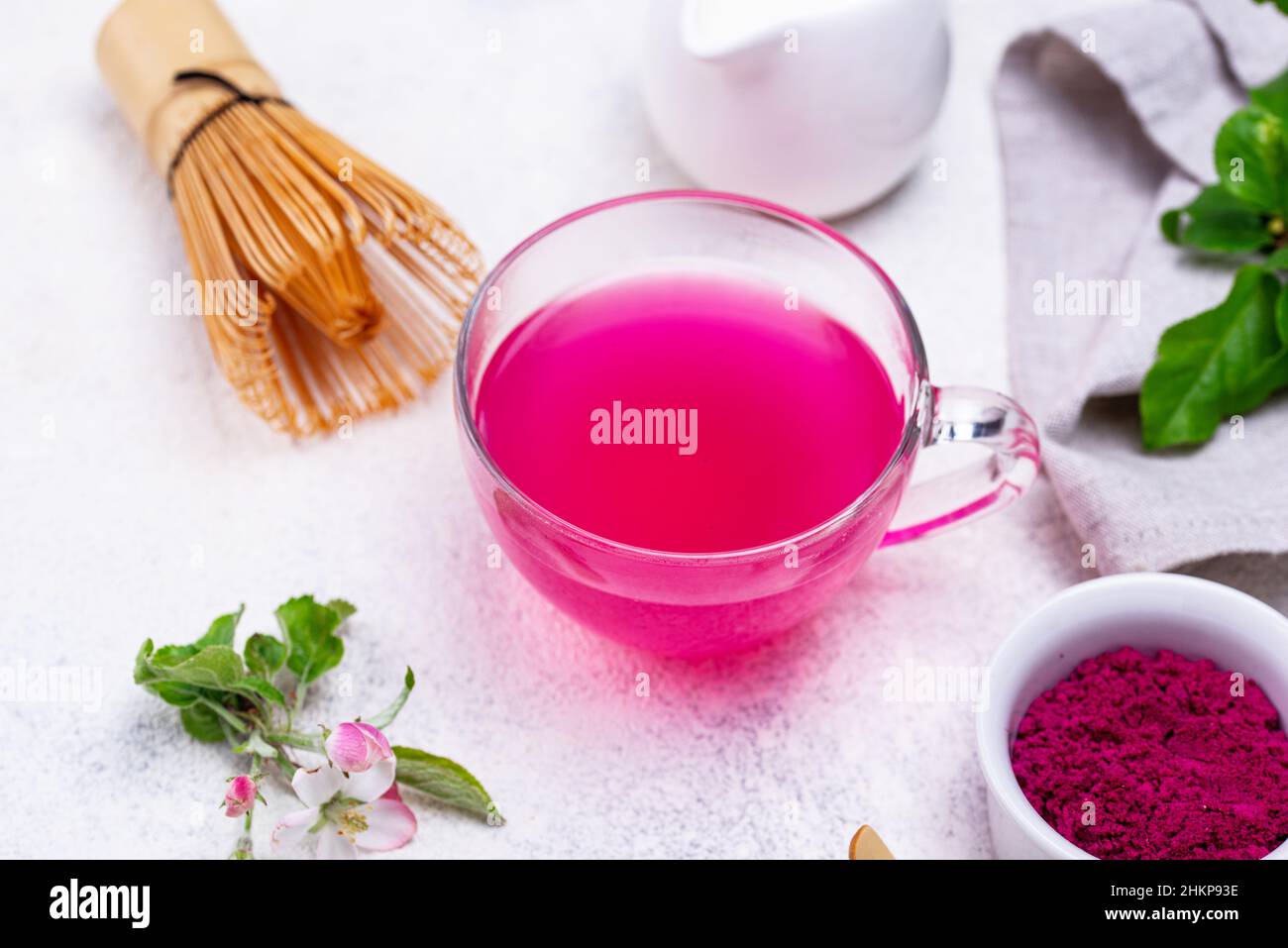 Pink matcha tea from dragon fruit Stock Photo - Alamy