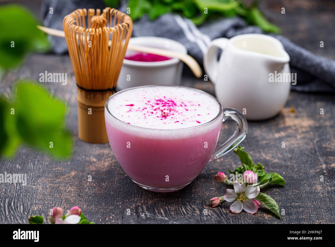 Pink matcha latte with milk Stock Photo - Alamy