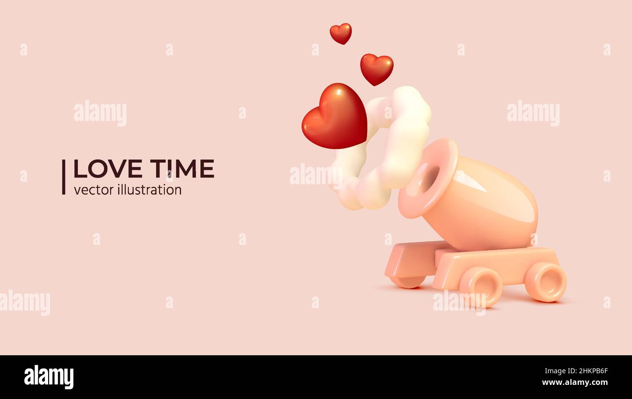 Love canon with red heart. Love cartoon explosion. Falling in love ...