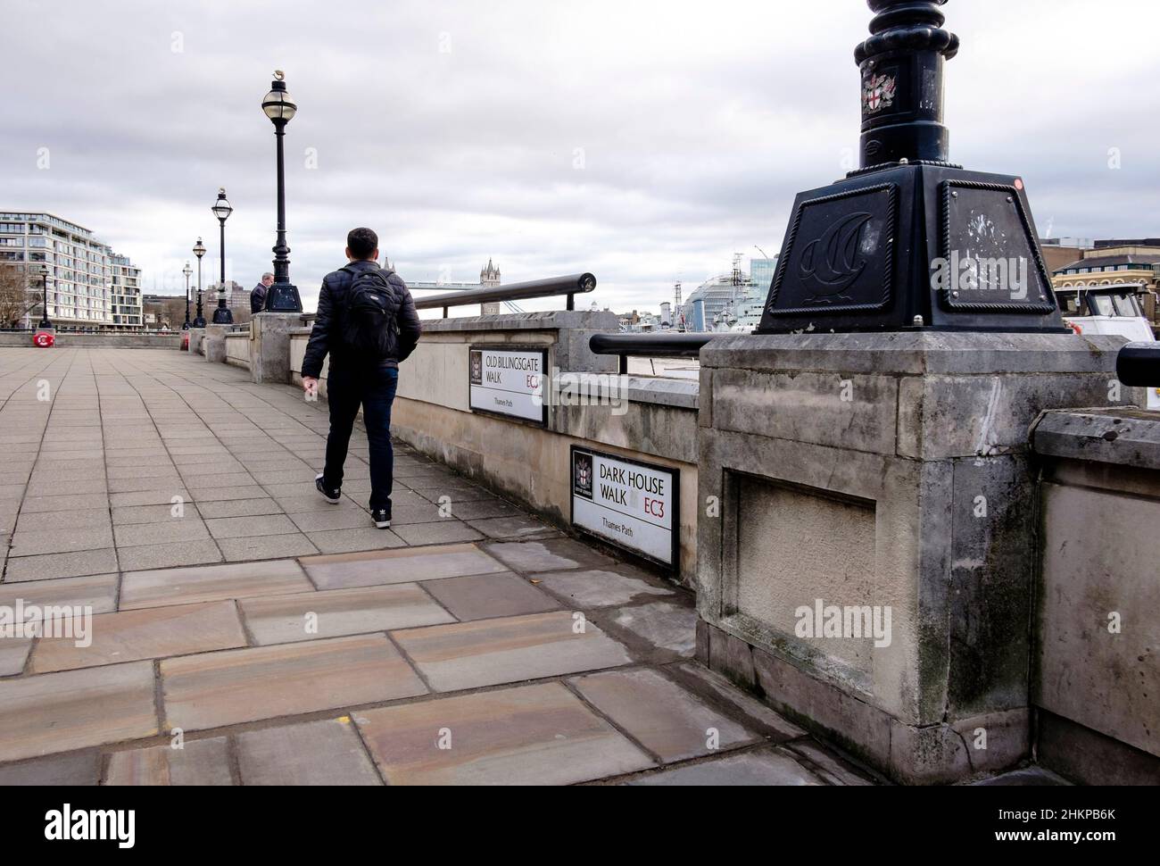 Thames Path alongside River Thames at Old Billingsgate Walk, London, UK ...