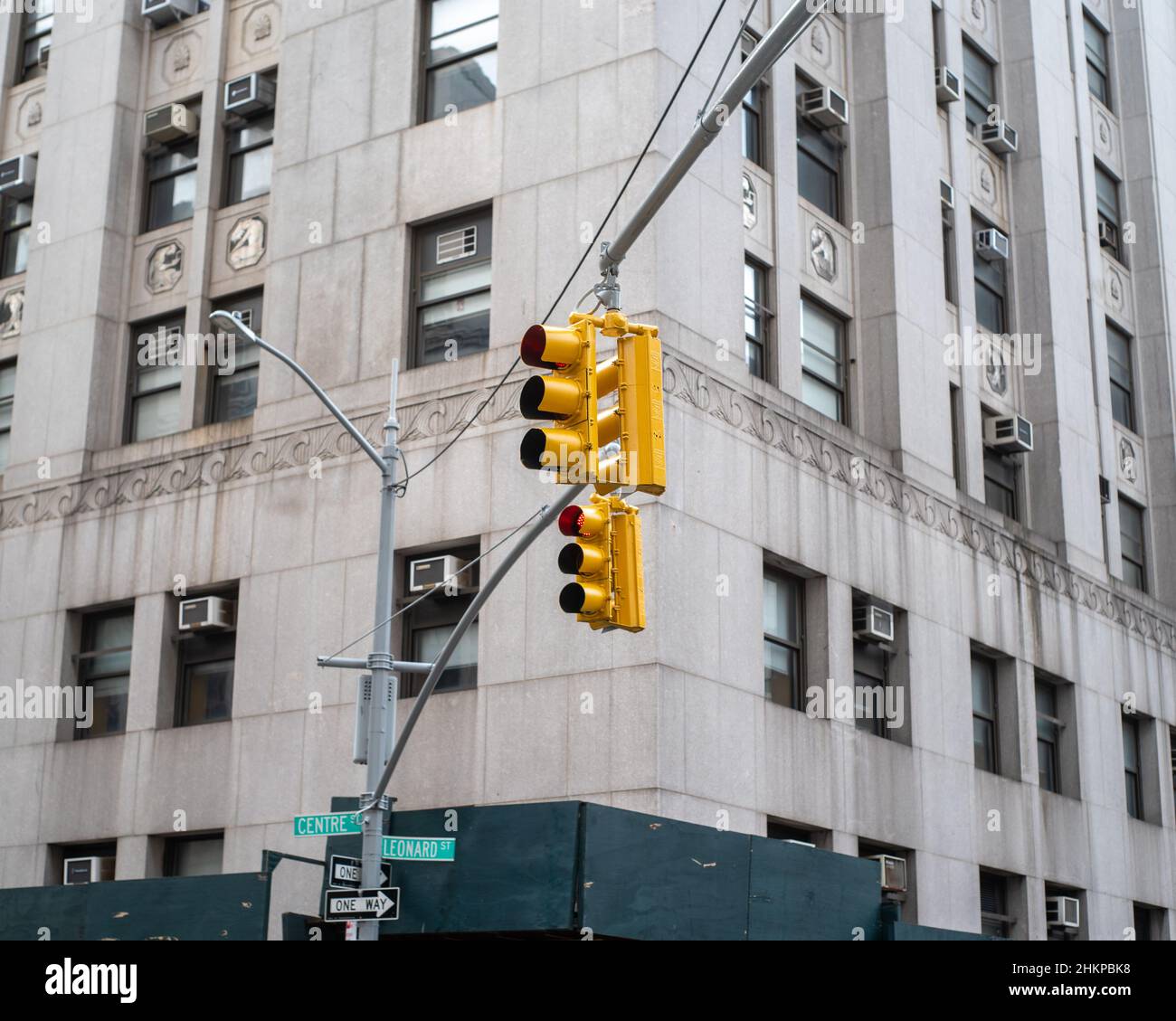 Yellow traffic lights in the daylight in New York, the US Stock Photo ...