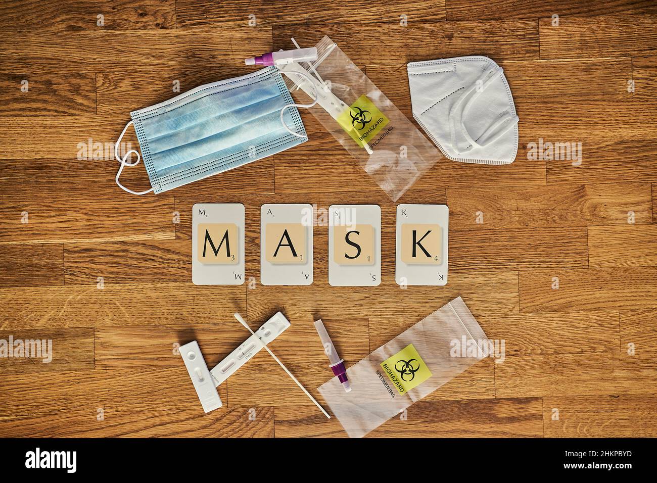 Scrabble letter cards spelling the corona covid 19 Pandemic related ...