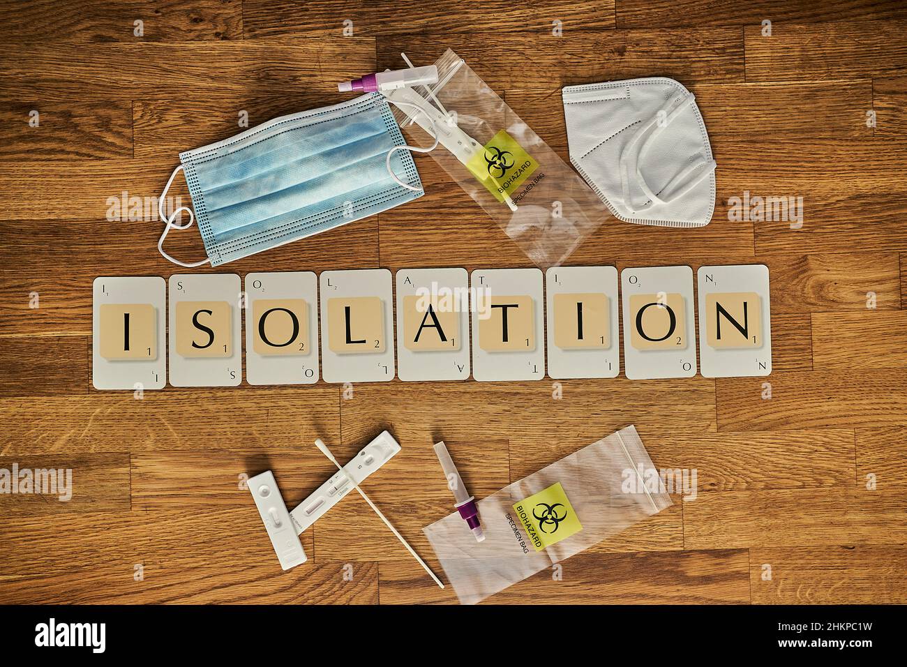 Scrabble letter cards spelling the corona covid 19 Pandemic related ...