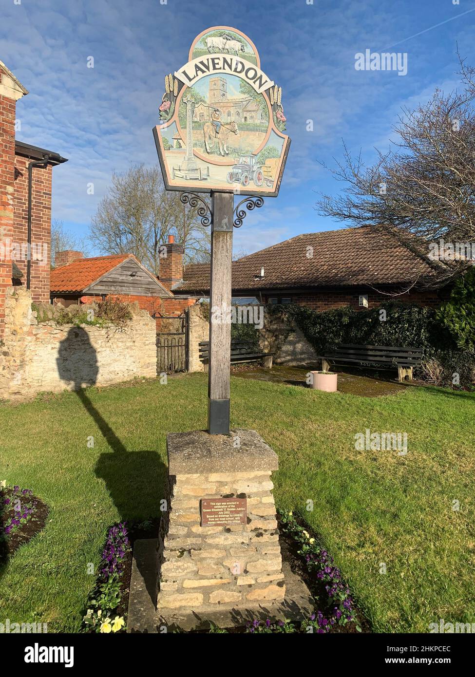Village sign at The Green Man Public house at Lavendon Milton Keynes UK ...