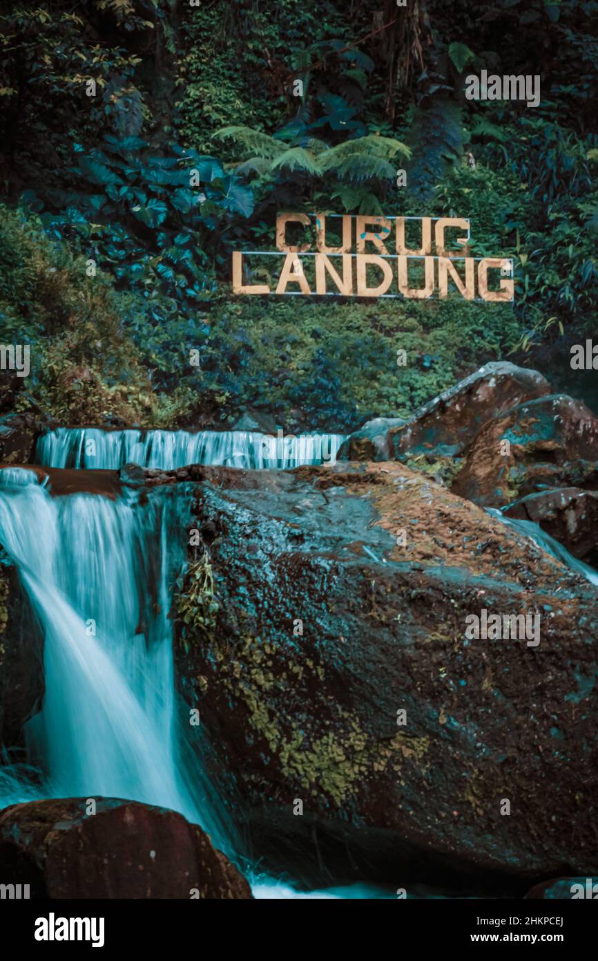 Curug Landung is one of the waterfalls in Kuningan, West Java Stock ...
