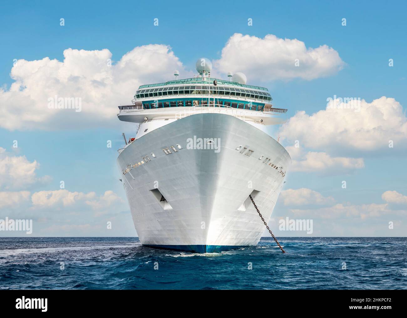 Cruise ship in Caribbean sea with blue sky. Landscape with big cruise ...