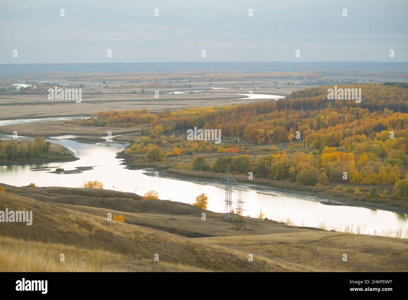 Autumn landscape with river. view from a high point Stock Photo - Alamy