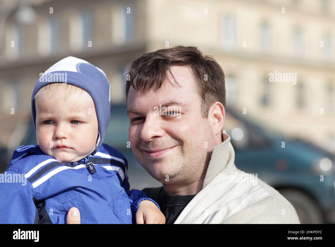 Happy father with his child pose outdoor Stock Photo - Alamy