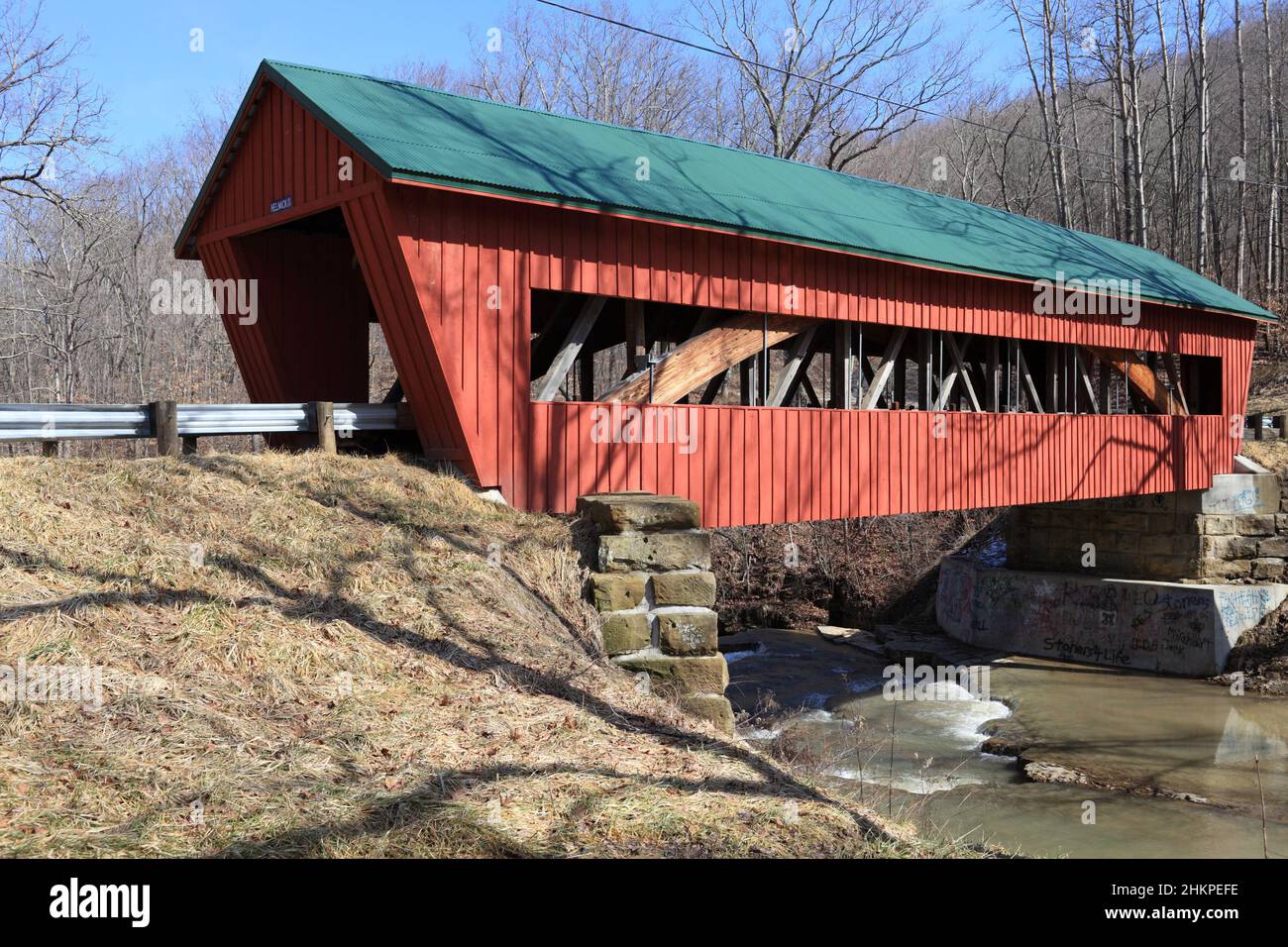 The Helmick Mill Covered Bridge was built in 1867. It has a multiple ...