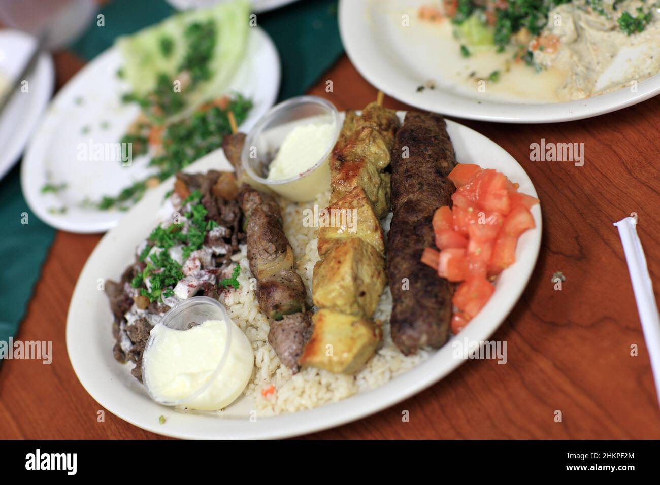 The kebab with rice in the Libyan restaurant Stock Photo - Alamy