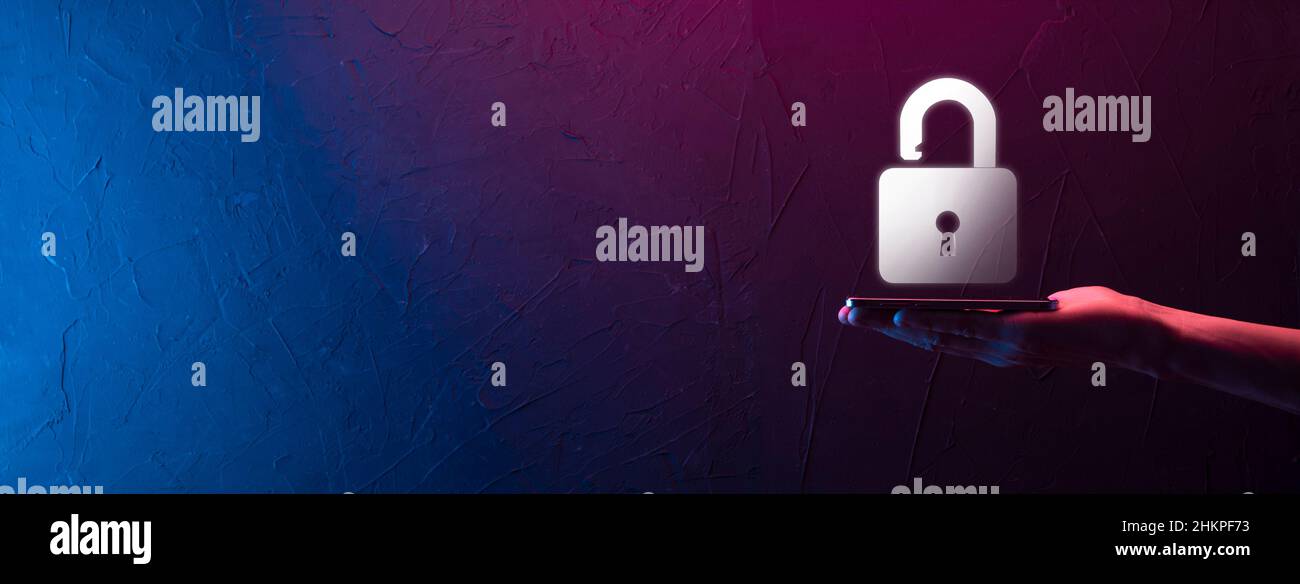 Cyber security network. Padlock icon and internet technology networking ...