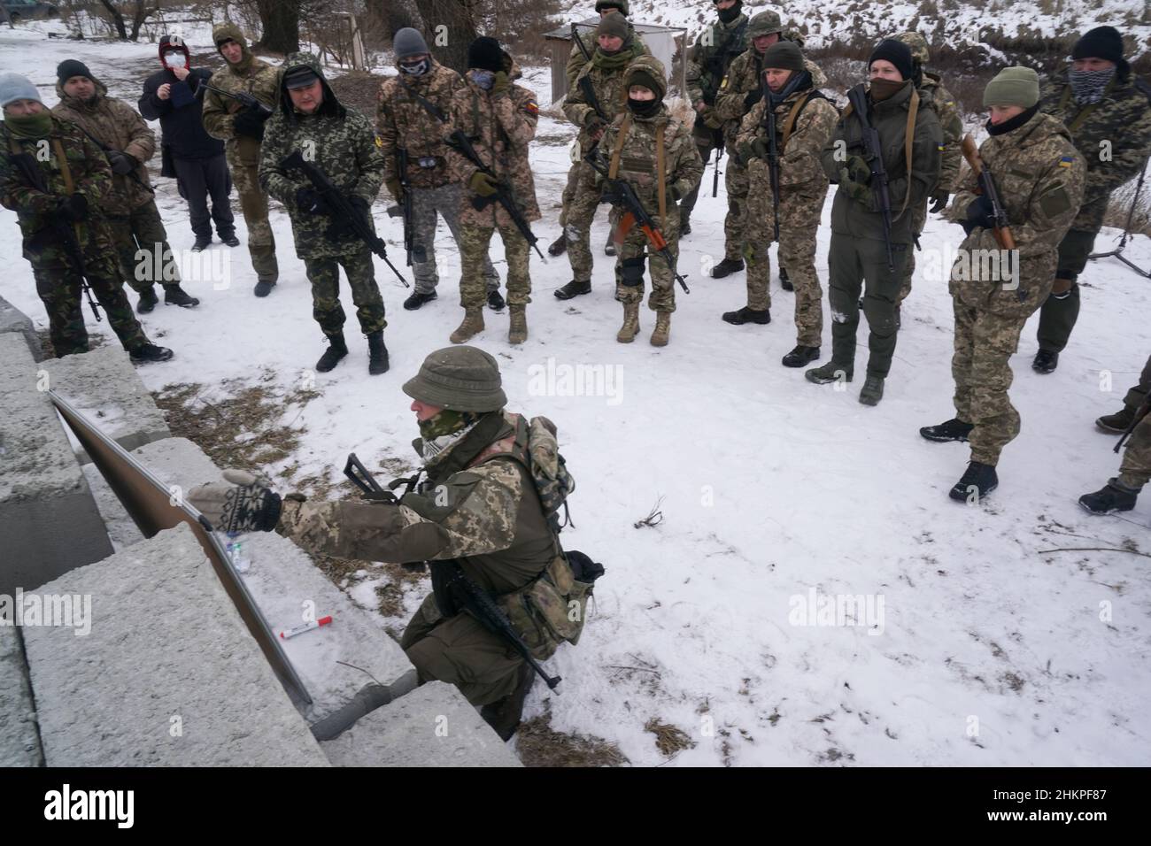 Obukhiv, Ukraine. 5th Feb, 2022. Civilian volunteers of the Obukhiv ...