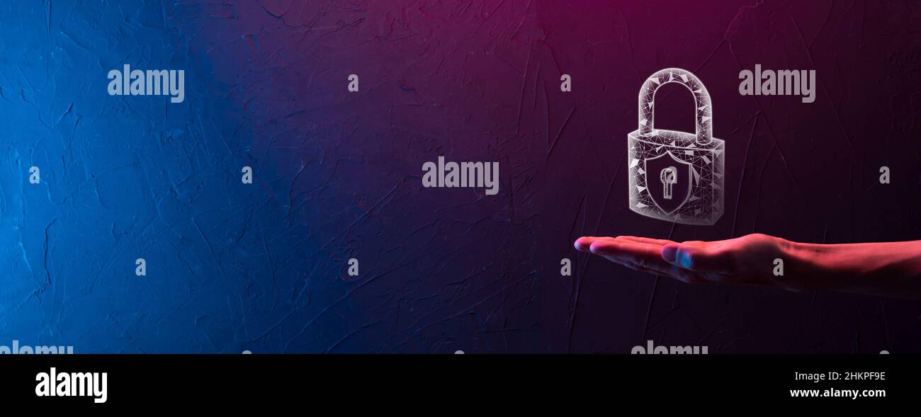 Cyber security network. Padlock icon and internet technology networking ...