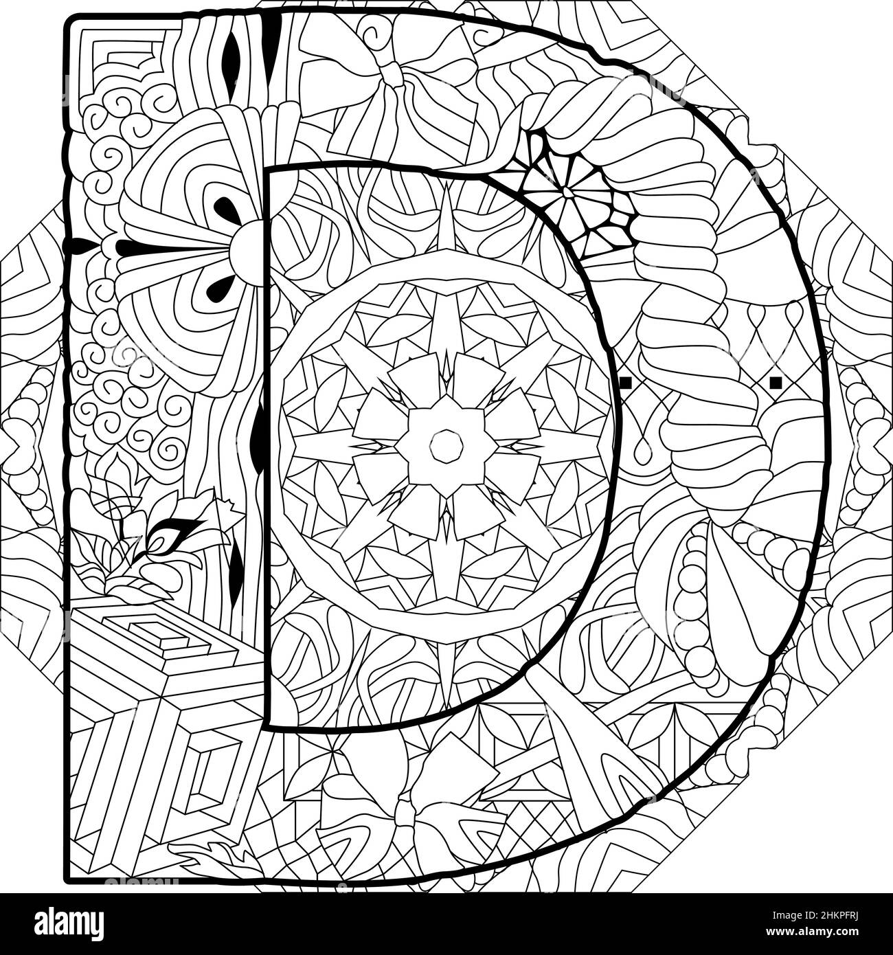 Zentangle stylized alphabet - letter D on mandala. Vector illustration ...