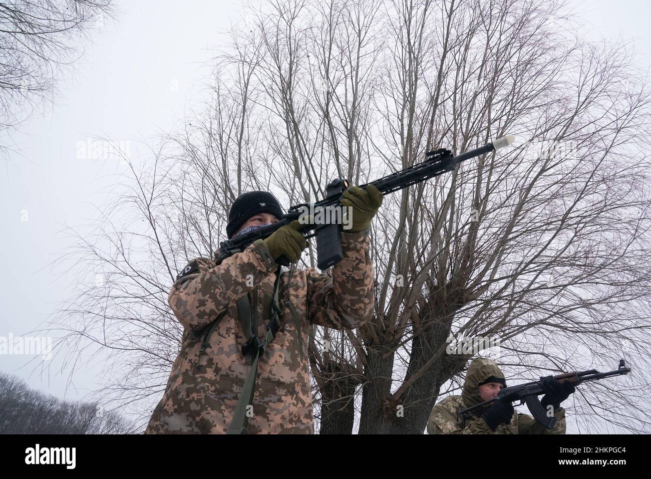 Obukhiv, Ukraine. 5th Feb, 2022. Civilian volunteers of the Obukhiv ...