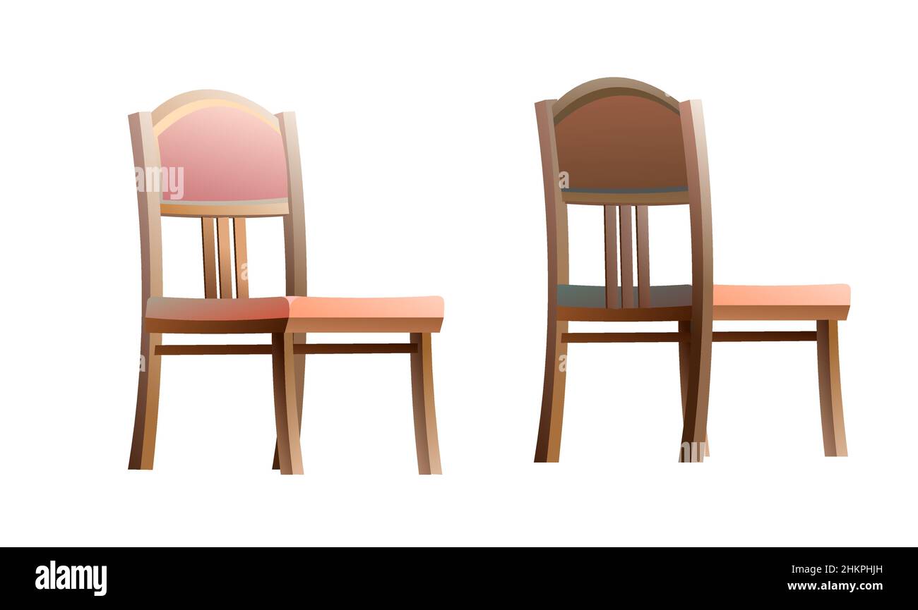 Chair made of wood with soft upholstery with Round back. Furniture set ...