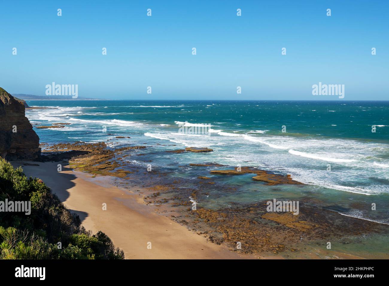 Aireys Inlet coast with waves and blue sky Great Ocean Road Stock Photo ...