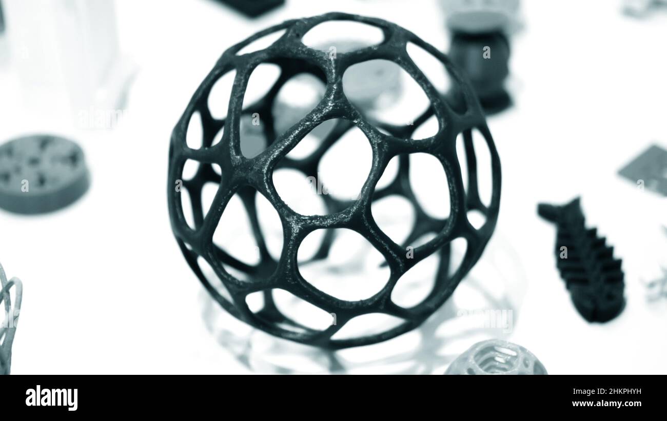 Abstract object of a blue color printed on a 3d printer on a white ...