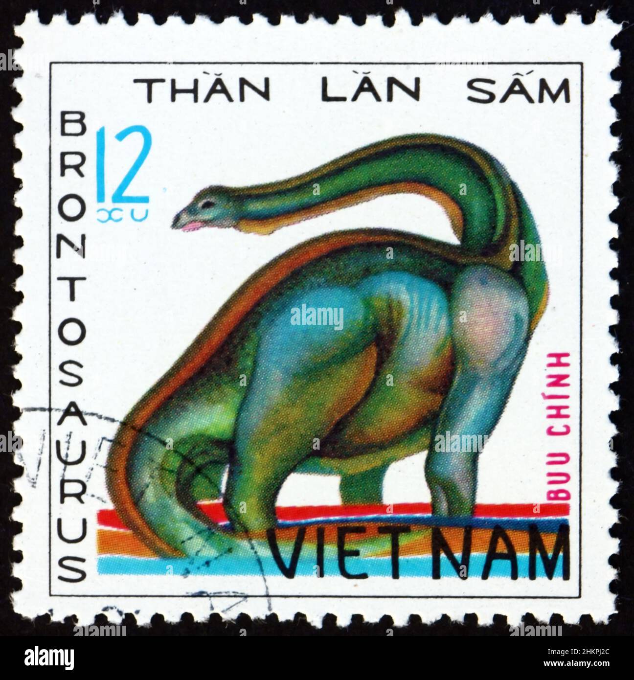 VIETNAM - CIRCA 1979: a stamp printed in Vietnam shows brontosaurus ...