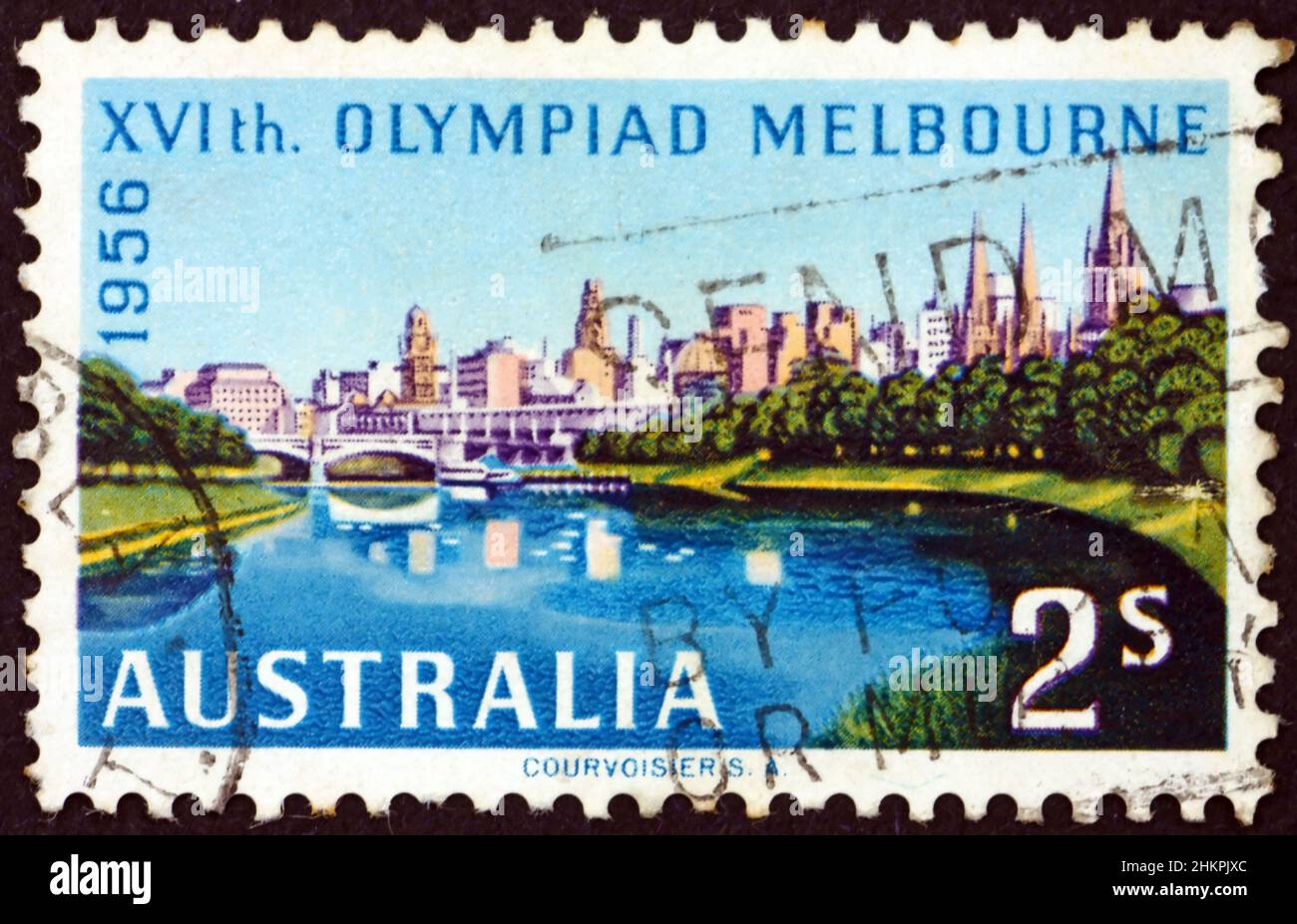 AUSTRALIA - CIRCA 1956: a stamp printed in Australia shows view of ...