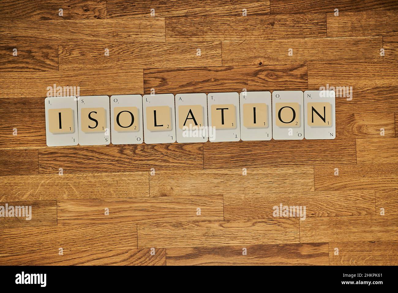 Scrabble letter cards spelling the corona covid 19 Pandemic related ...