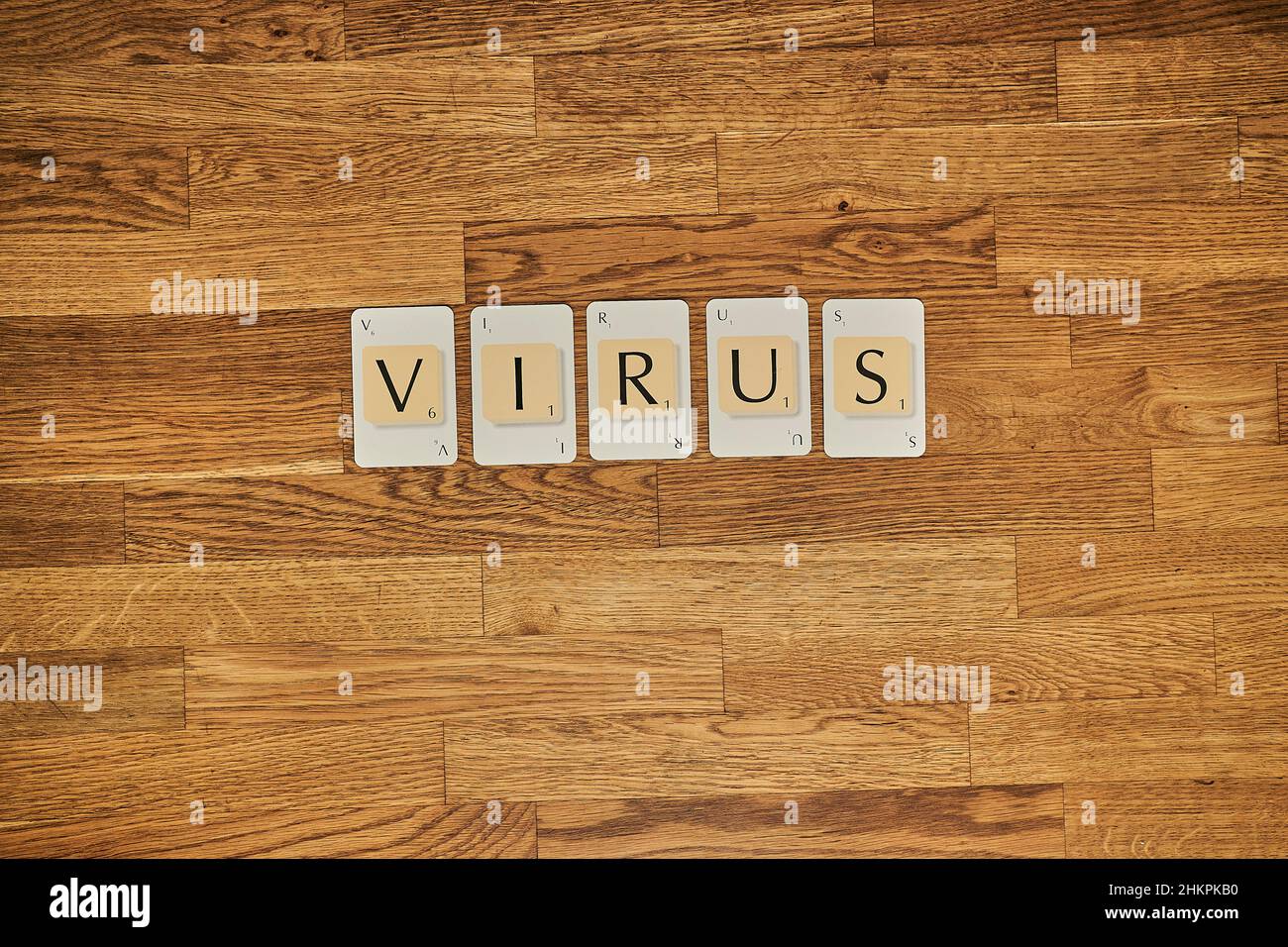 Scrabble letter cards spelling the corona covid 19 Pandemic related ...