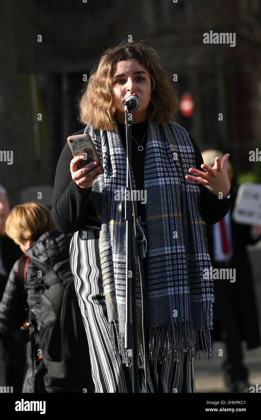 Parliament Square, London, UK. 5 February 2022. Speakers Maddy Dhesi at ...