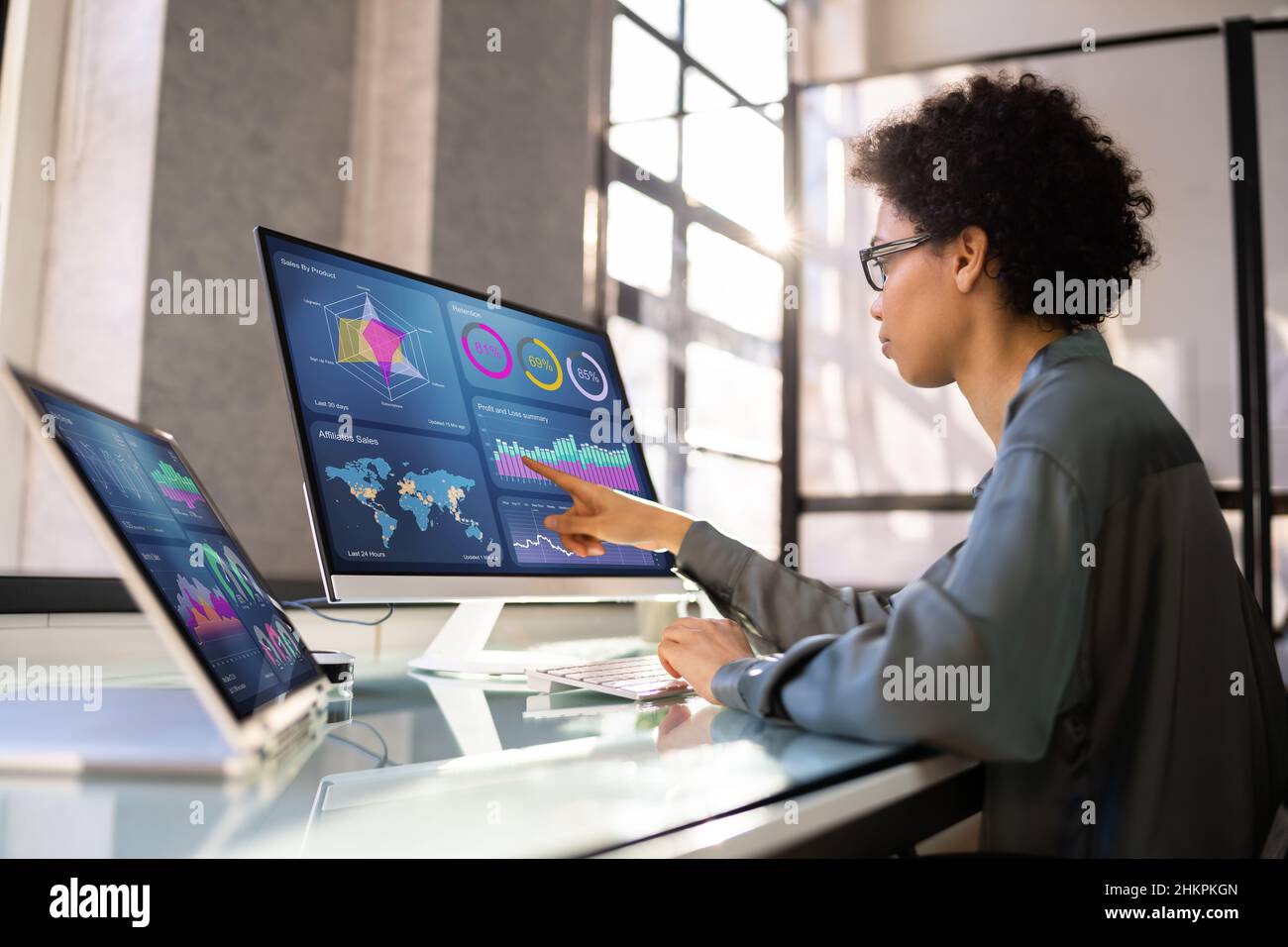 African American Business Data Analyst Woman Using Computer Stock Photo ...