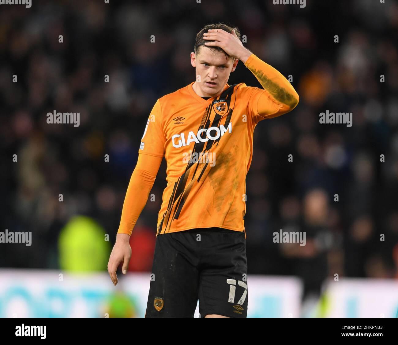 Hull, UK. 05th Feb, 2022. Sean McLoughlin #17 of Hull City holds his ...