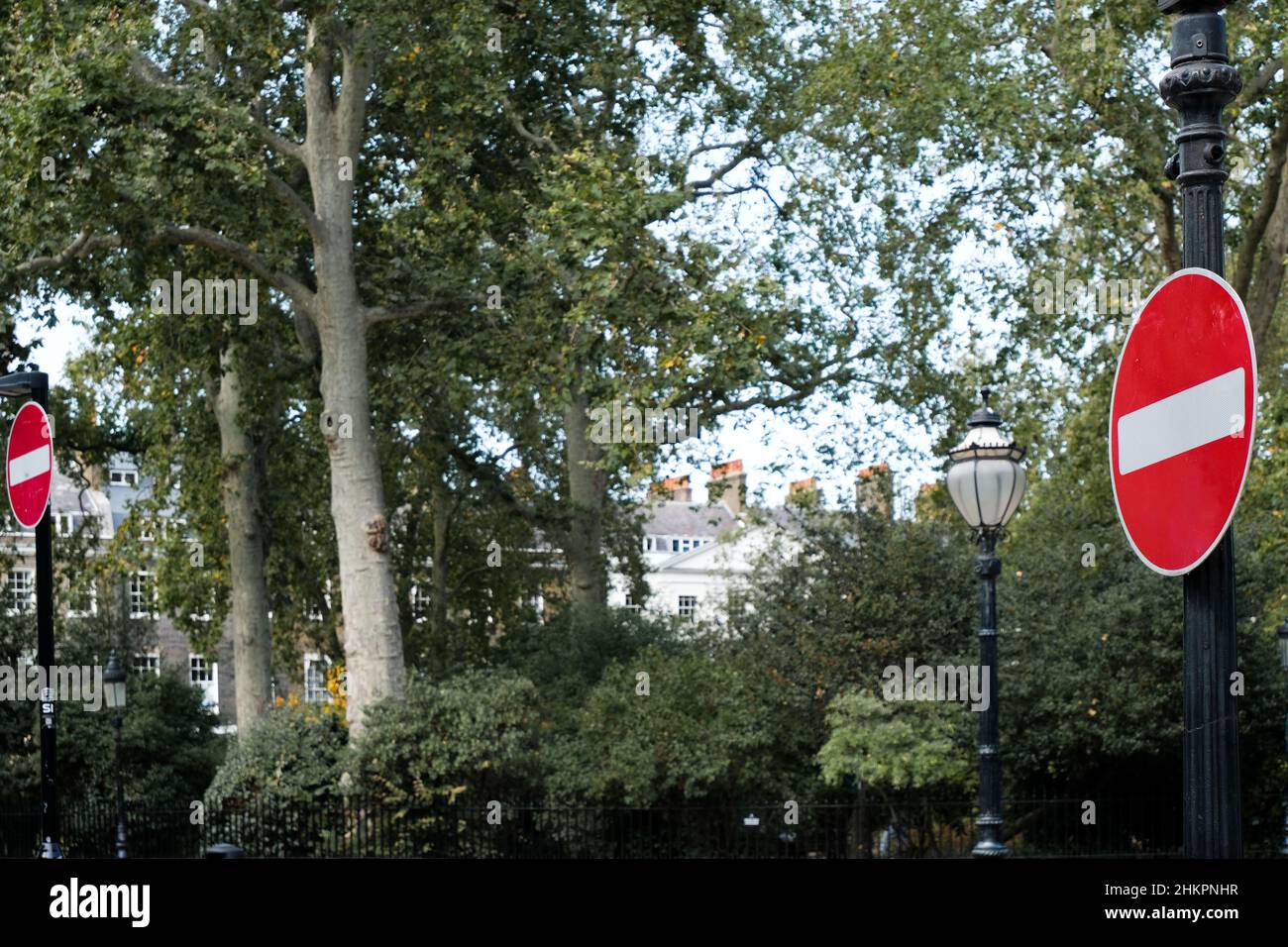 No Entry road signs on Bedford Square, London, UK Stock Photo - Alamy