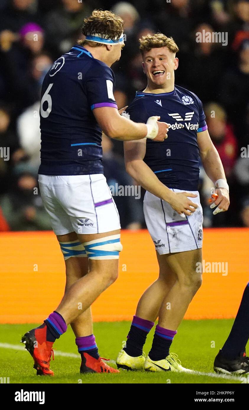 Scotland's Jamie Ritchie (left) and Darcy Graham celebrate their side's ...