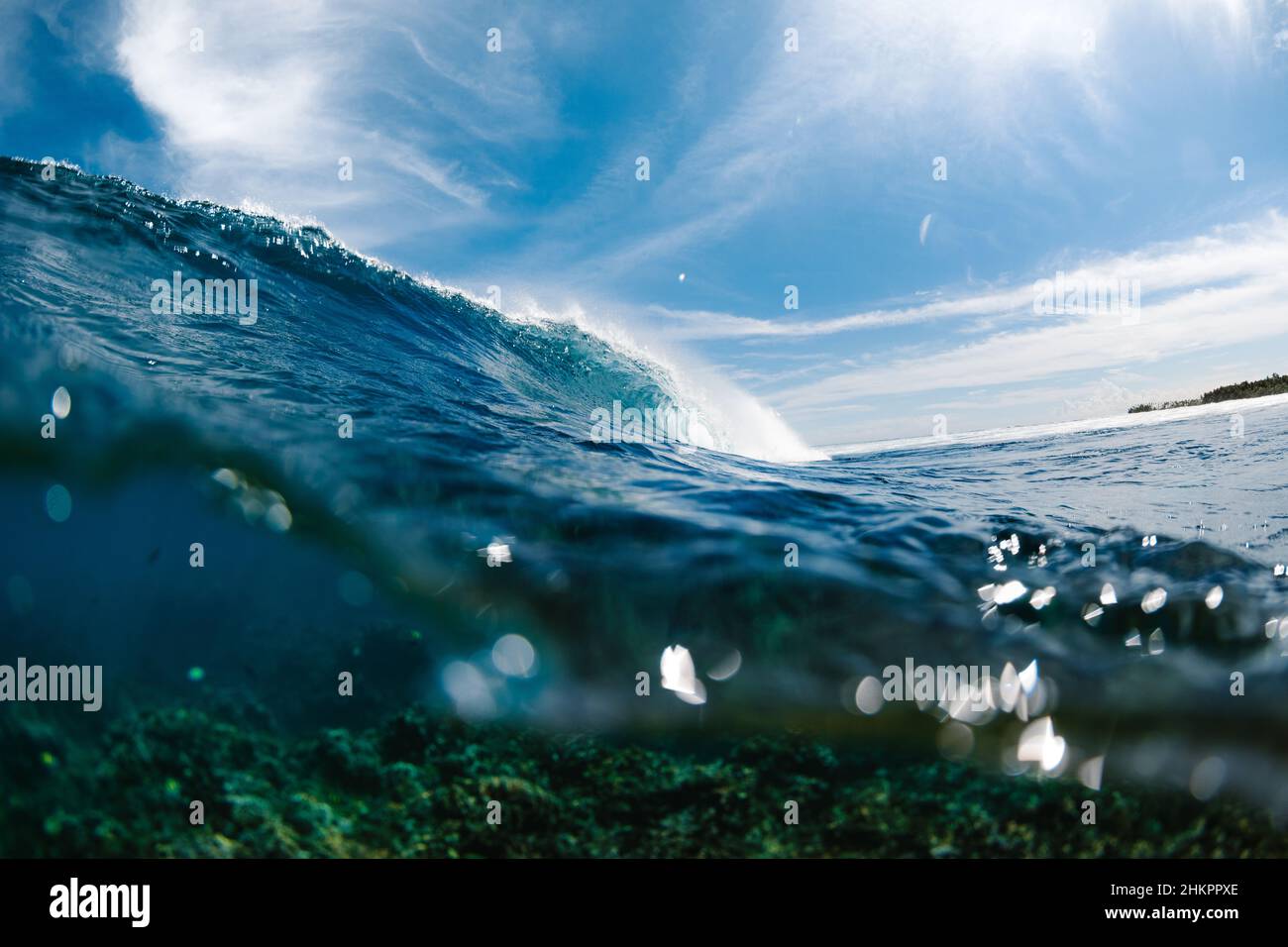 Blue wave crashing over coral reef Stock Photo - Alamy