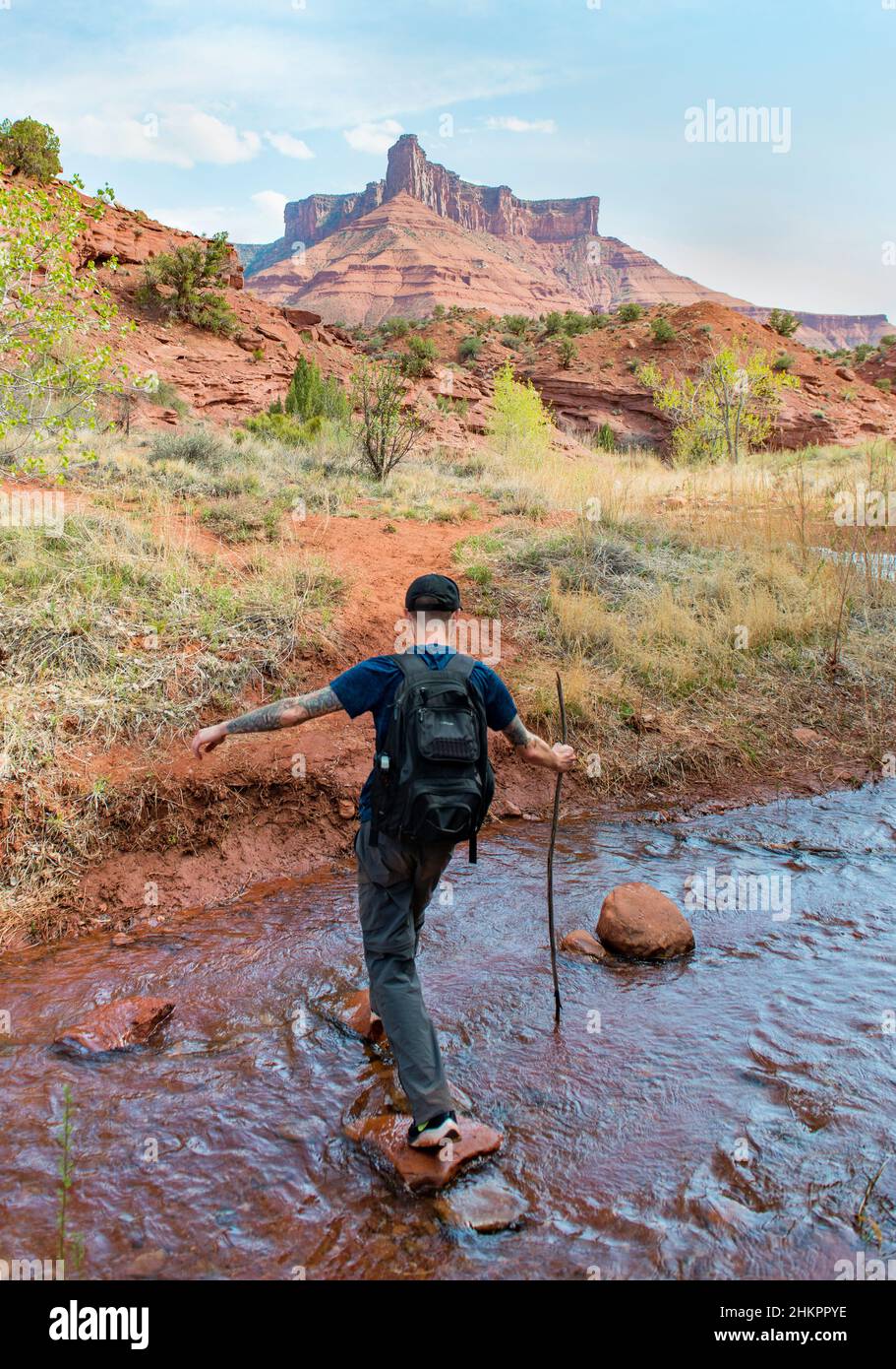 Hiking river crossing hi-res stock photography and images - Alamy