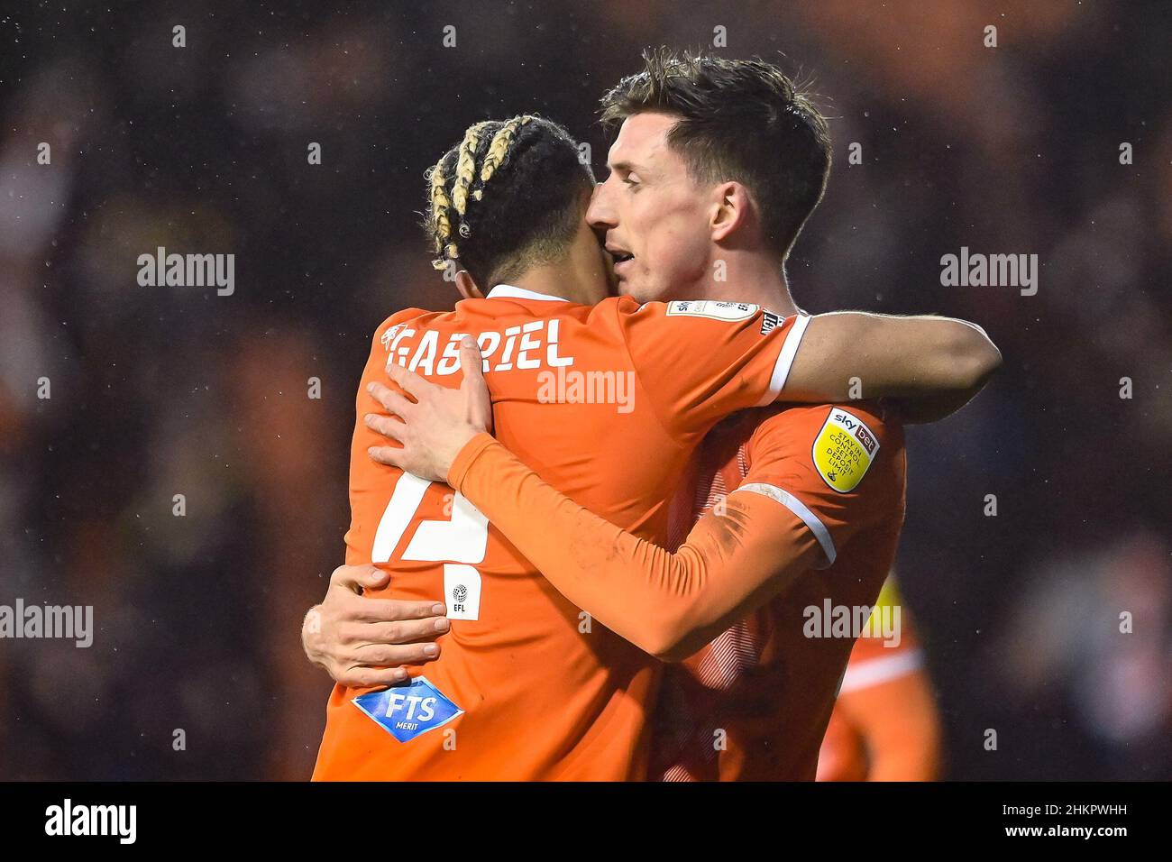 Jordan Lawrence-Gabriel #4 and Jake Beesley #28 of Blackpool celebrate ...