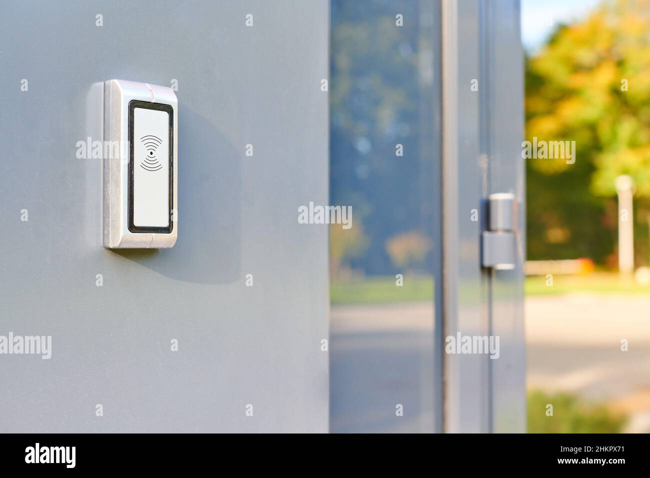 RFID reader at office entrance for access by RFID key card, lock and ...