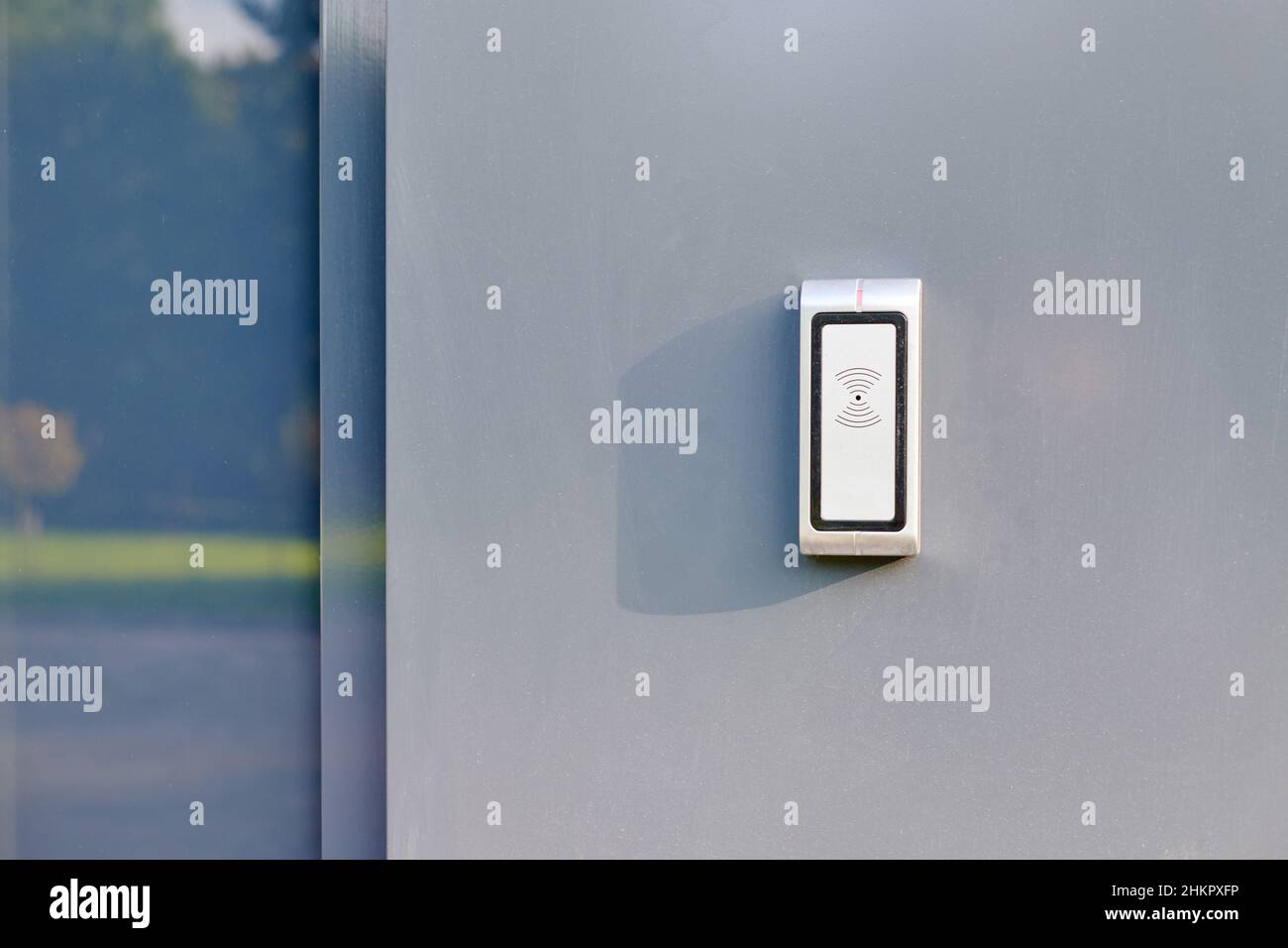 RFID reader at office entrance for access by RFID key card, lock and ...