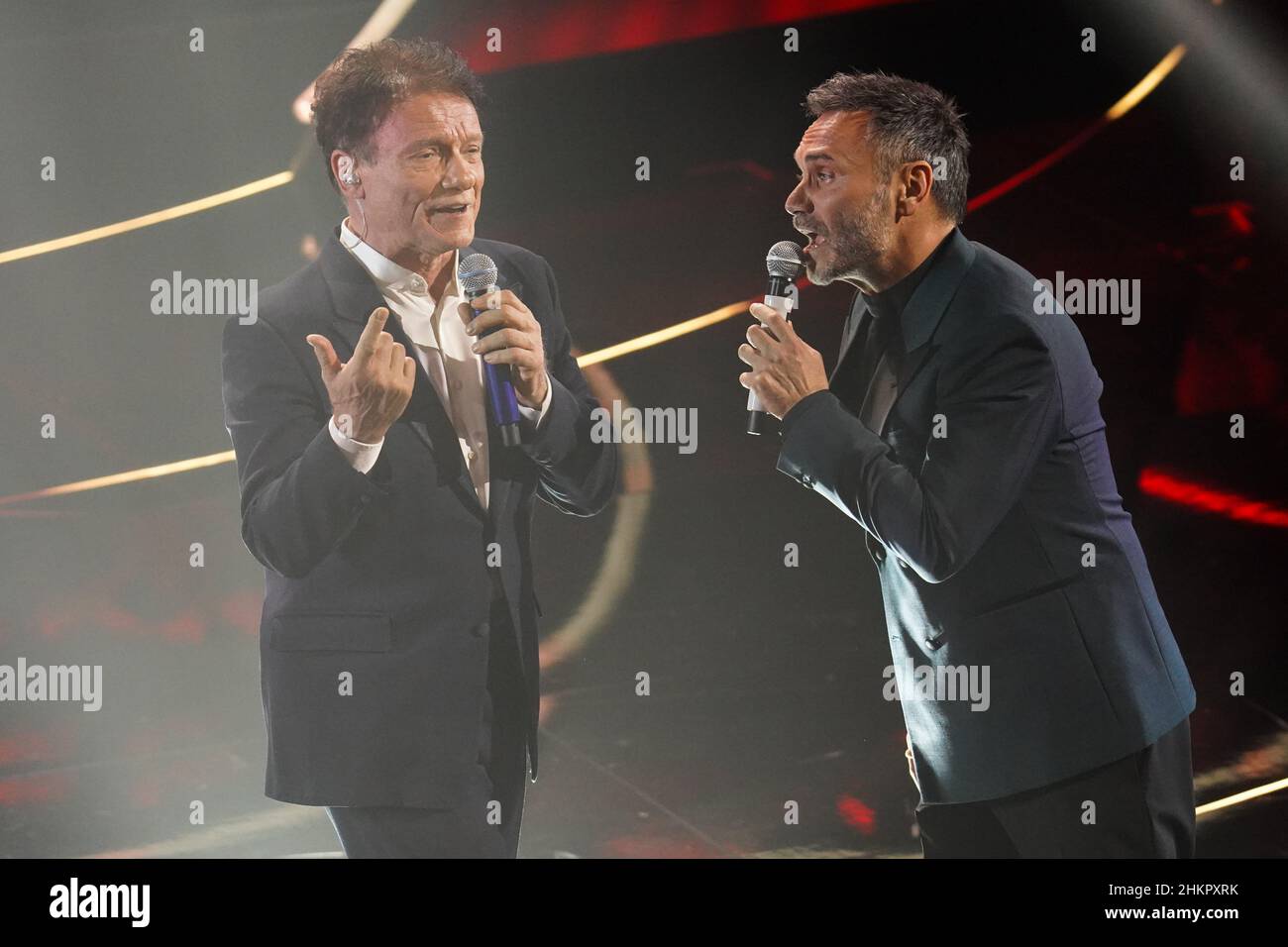Italian singers Nek and Massimo Ranieri at 72 Sanremo Music Festival ...