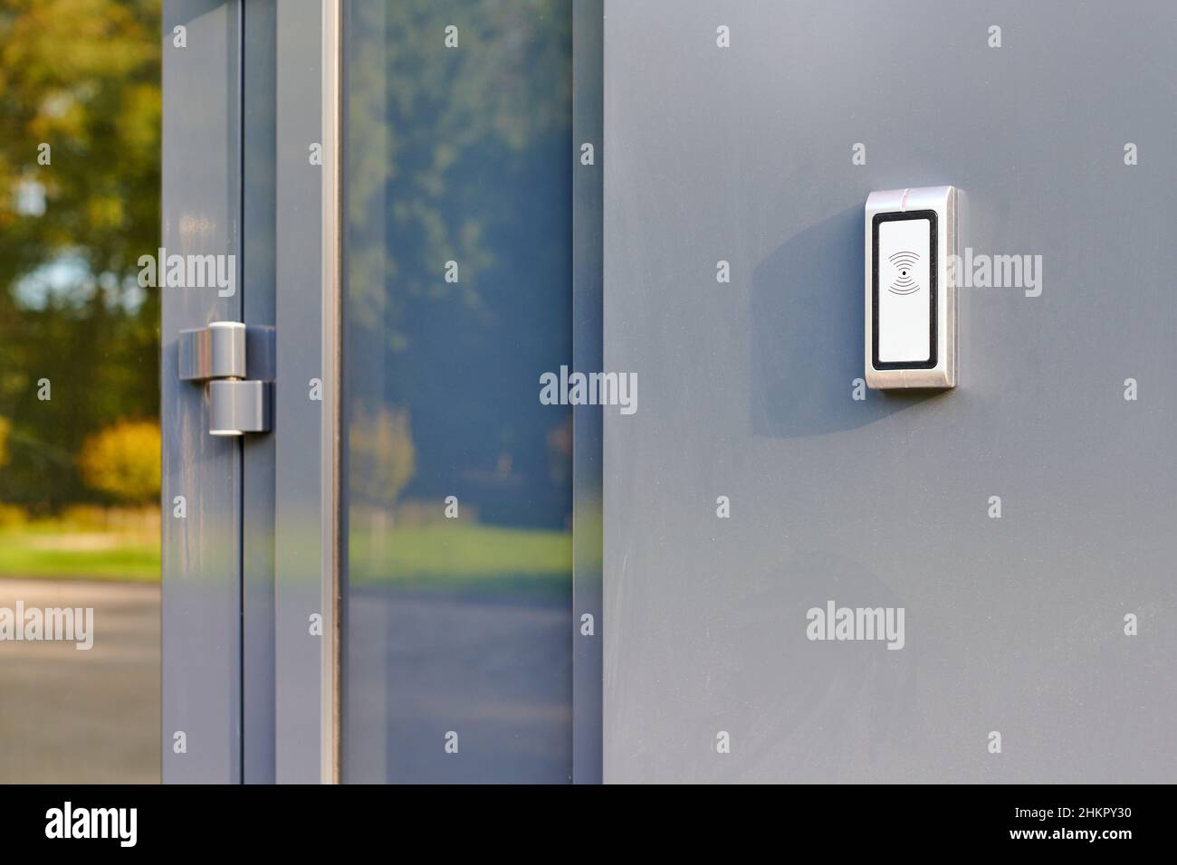 RFID reader at office entrance for access by RFID key card, lock and ...