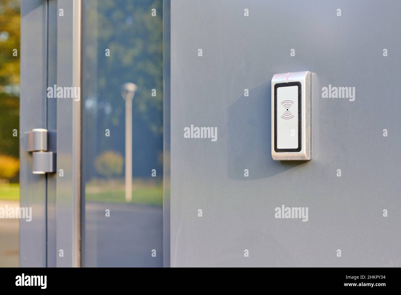 RFID reader at office entrance for access by RFID key card, lock and ...