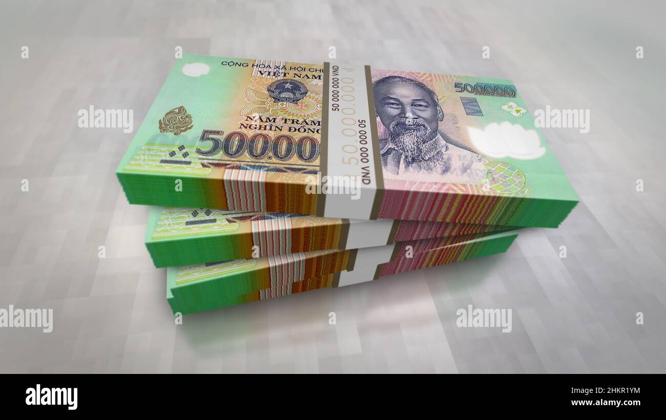Vietnamese Dong money pack 3d illustration. VND banknote bundle stacks ...
