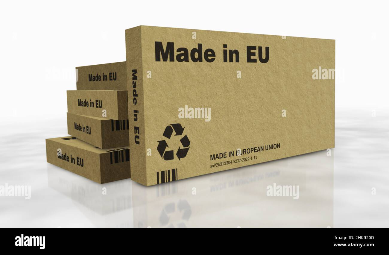 Made in EU box production line. Manufacturing and delivery. Product ...