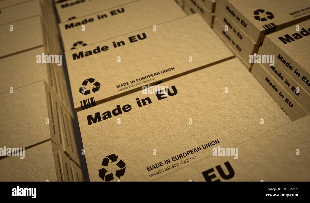 Made in EU box production line. Manufacturing and delivery. Product ...