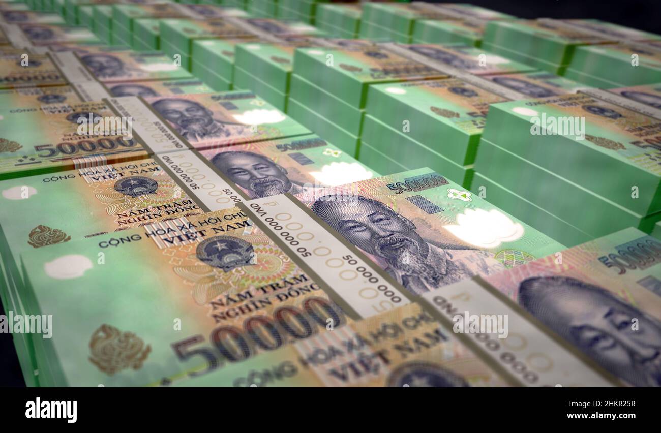 Vietnamese Dong money pack 3d illustration. VND banknote bundle stacks ...
