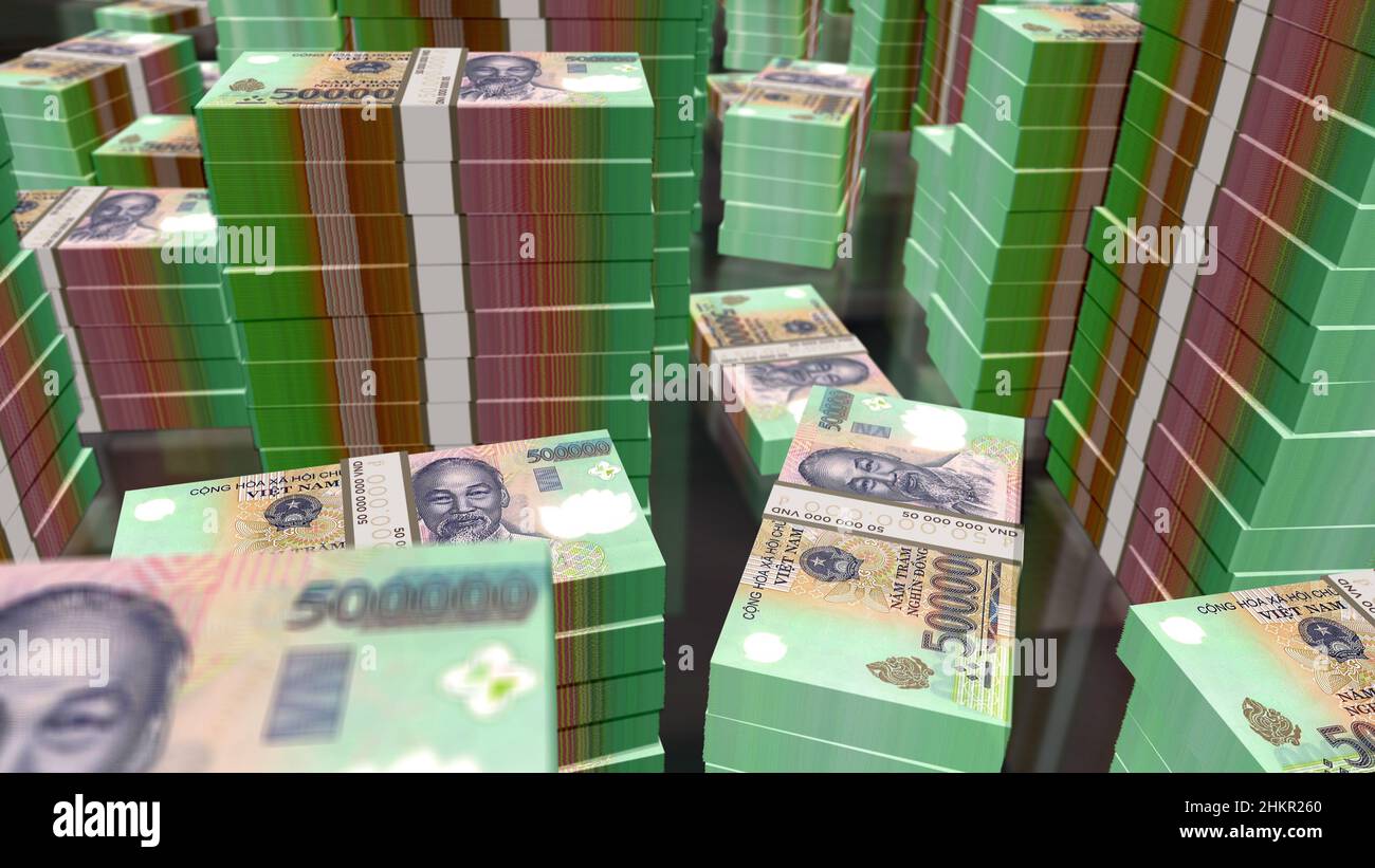 Vietnamese Dong money pack 3d illustration. VND banknote bundle stacks ...