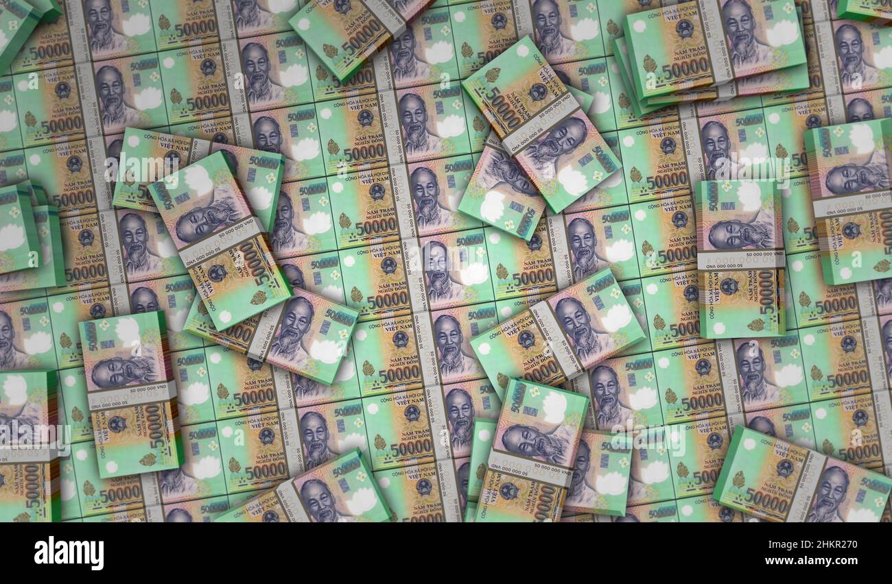 Vietnamese Dong money pack 3d illustration. VND banknote bundle stacks ...